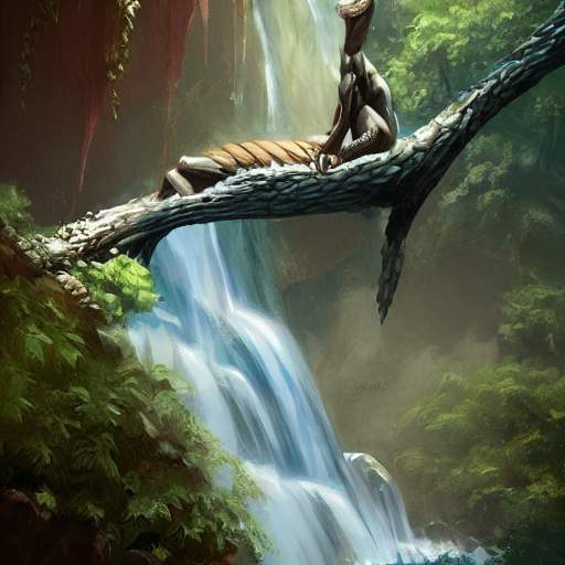 prompthunt: slender dragon relaxing by a waterfall, digital painting ...