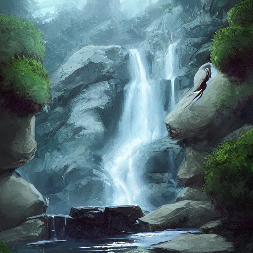 prompthunt: slender dragon relaxing by a waterfall, digital painting ...