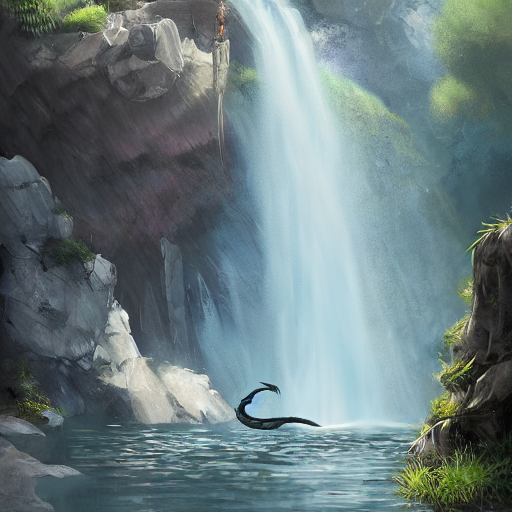 prompthunt: slender dragon relaxing by a waterfall, digital painting ...