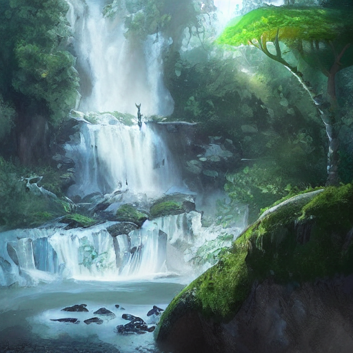 prompthunt: slender dragon relaxing by a waterfall, digital painting ...