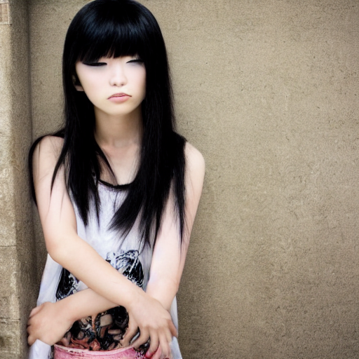 prompthunt: japanese girl with emo makeup and long hair, bangs