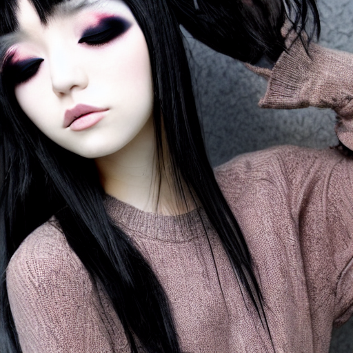 prompthunt: japanese girl with emo makeup and long hair, bangs