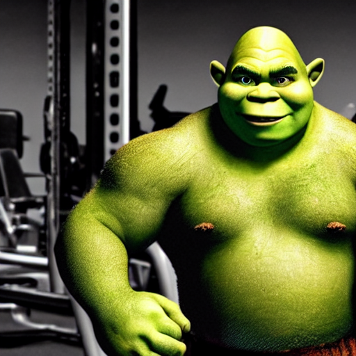 prompthunt: shrek goes to the gym to get ripped