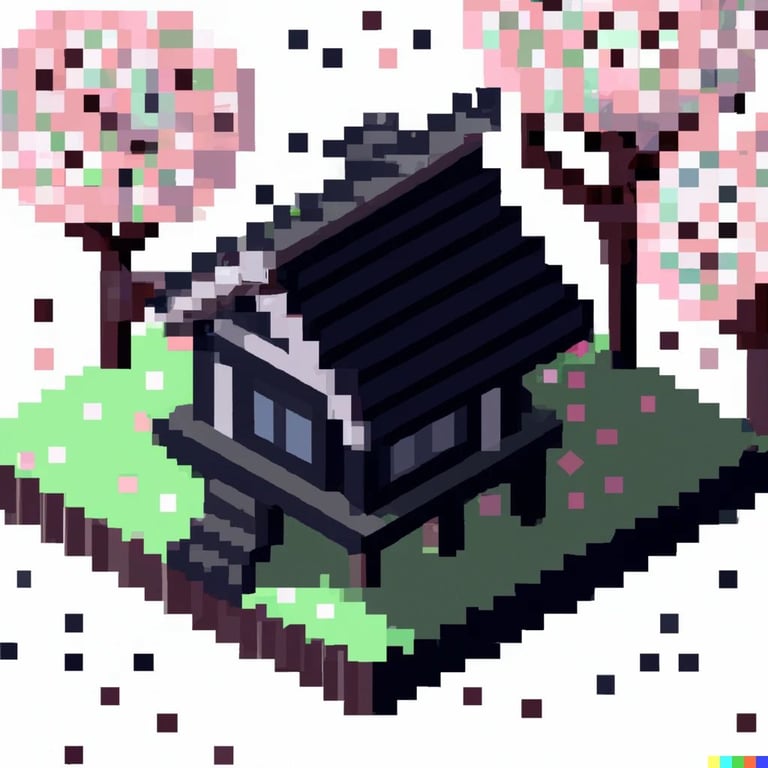 prompthunt: Isometric pixel art of japanese house made out of dark wood ...