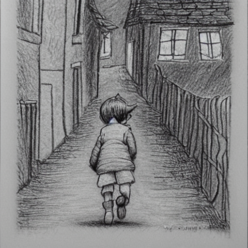 Boy Walking Alone Drawing