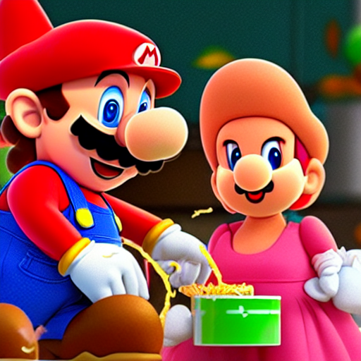 prompthunt: Super Mario force-feeding spaghetti to Birdo.