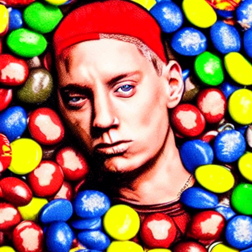 prompthunt: eminem's face in a bowl of m & ms, high detail