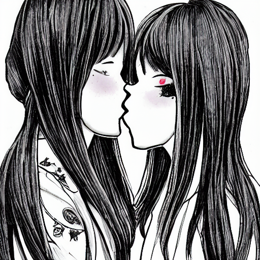 Anime Girls Kissing Drawings