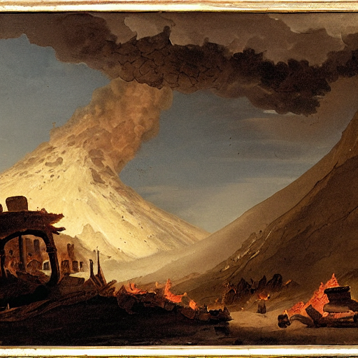 prompthunt: volcano eruption, artwork by hubert robert