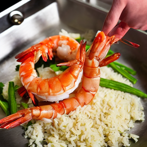prompthunt: an anthropomorphic shrimp dressed as a chef that is frying rice