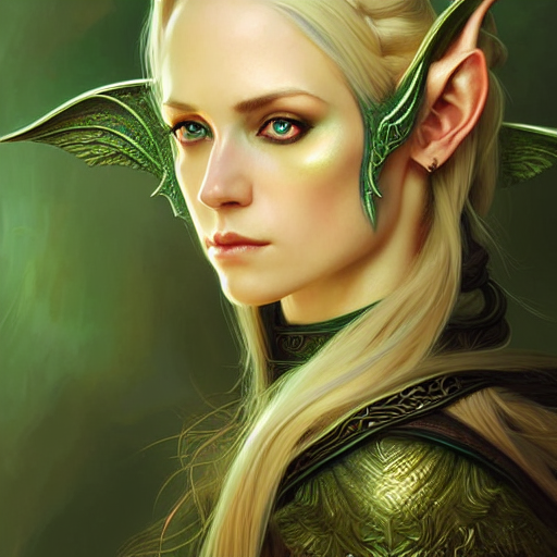 prompthunt: Portrait of serious female elven priest, D&D, green eyes ...