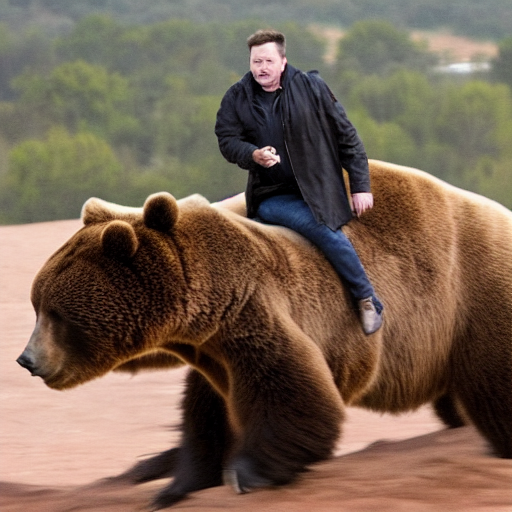 prompthunt: elon musk riding a bear shirtless