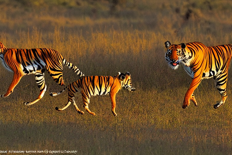 Two Tigers Running