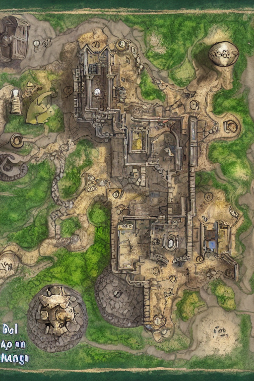 prompthunt: a D&D tabletop game dungeon map with rooms, barracks, halls ...