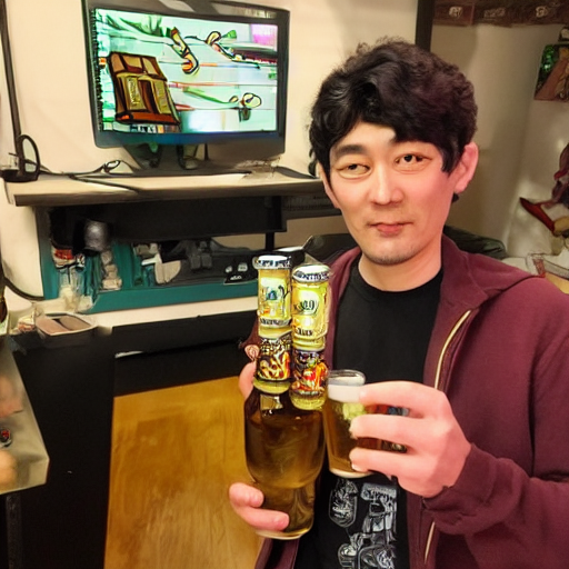 prompthunt: touhou project creator and video game designer zun drinking ...