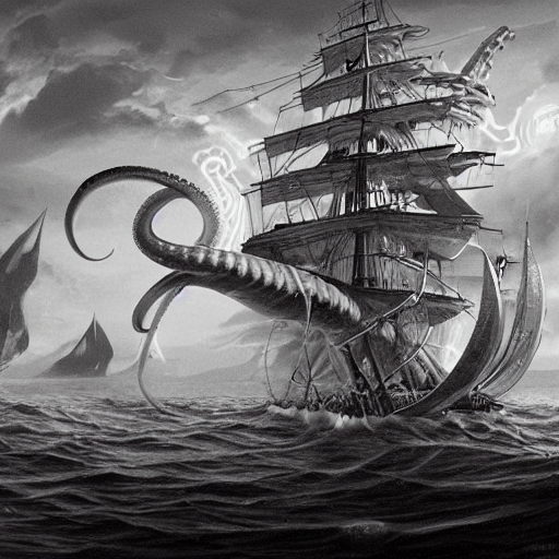 Giant Squids Attacking Ships