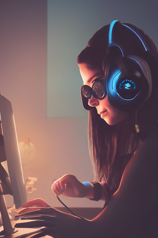 prompthunt: gamer girl playing a game on her computer, portrait shot of ...