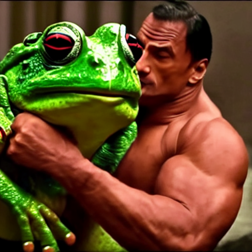 prompthunt: dwayne johnson wrestling a big strong frog, pepe the frog ...