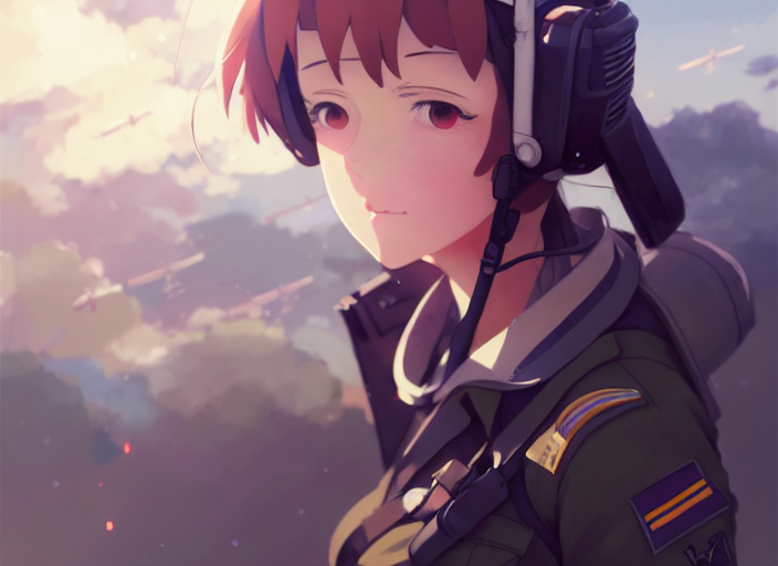 prompthunt: portrait of cute pilot girl, smoky sky background ...