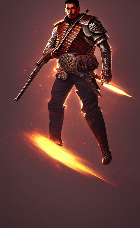prompthunt: fullbody!! mexican warrior with a shotgun surrounded by ...