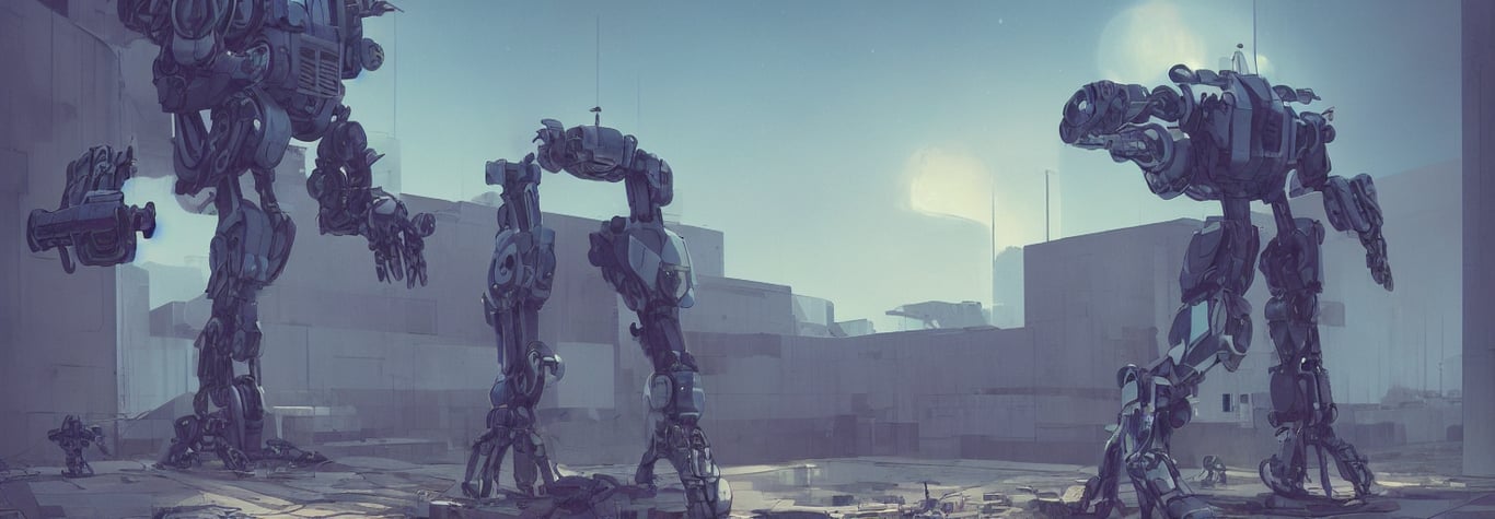 prompthunt: an abandonded courtyard, giant robot mech, sci - fi ...