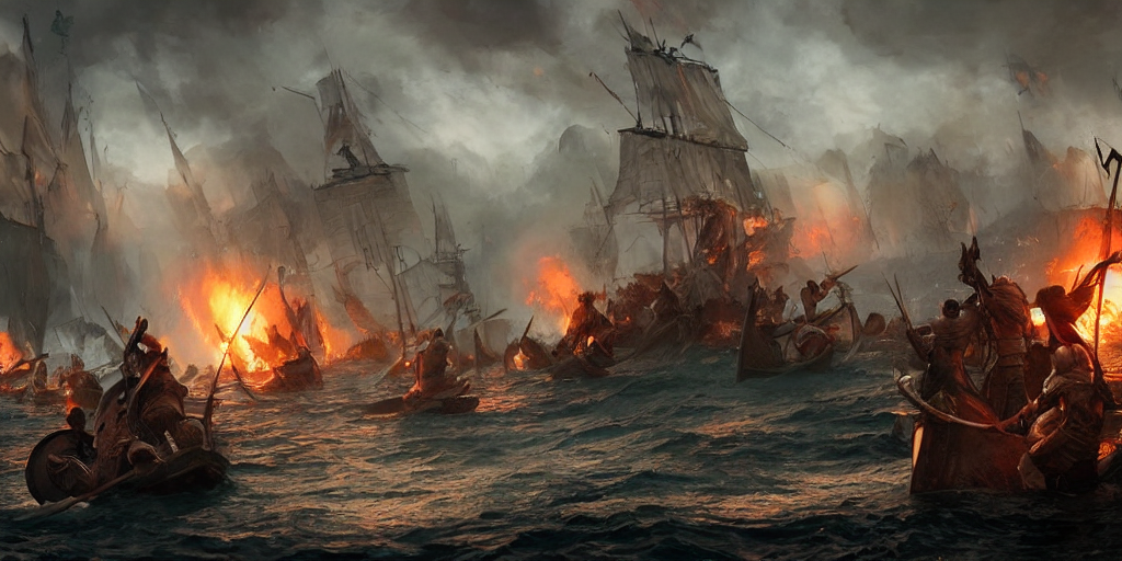 Viking Battle Scene Painting