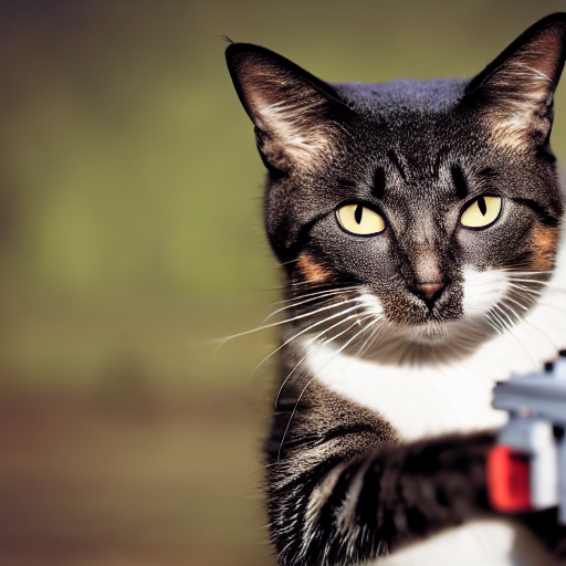 prompthunt: a cat holding a gun pointed at the camera, professional ...