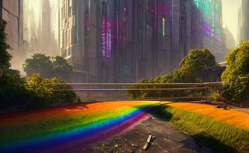 prompthunt: incredible, mindblowing beautiful rainbow hardlight bridge ...