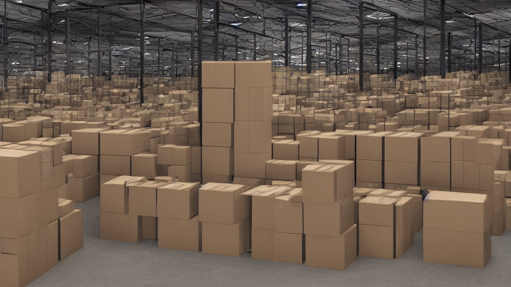 prompthunt: boxes in a warehouse. ambient occlusion light.