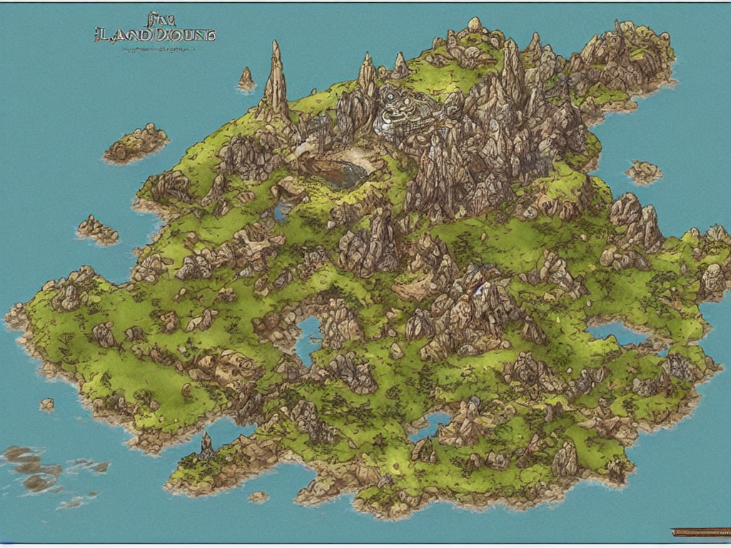 prompthunt: an isometric fantasy map of an island, the land of Odrua ...