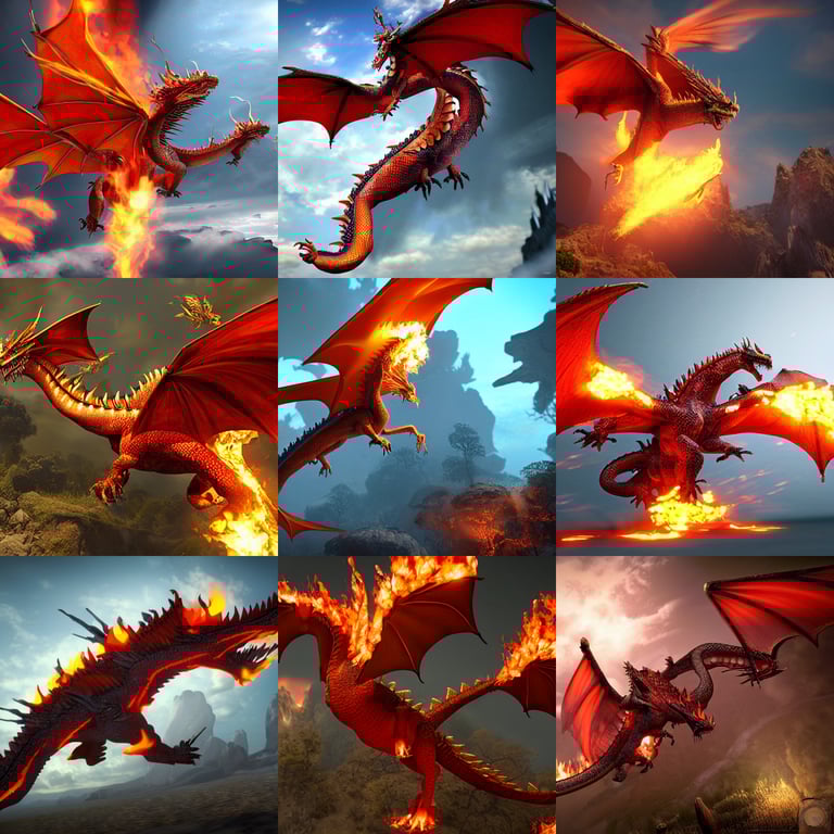 prompthunt: Flying dragon fire breath, unreal engine