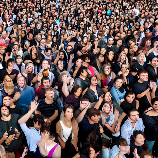prompthunt: a large crowd of people looking up at a large screen