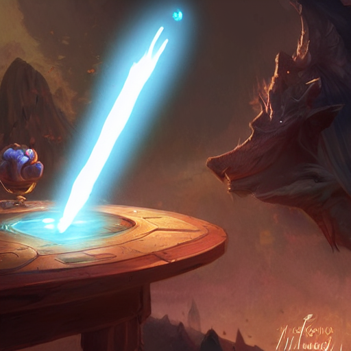 prompthunt: glowing magic pen floating on the table, magic smoke trails ...