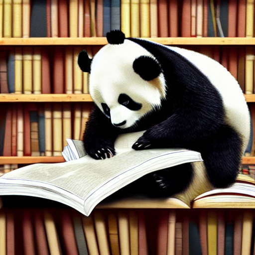 prompthunt: panda studying with books