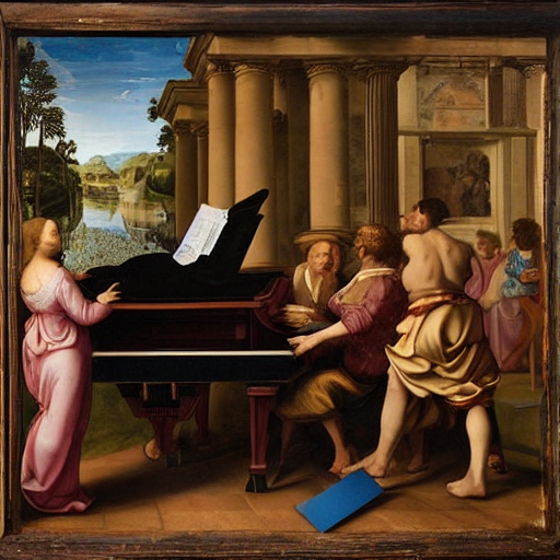 prompthunt: a renaissance painting of a man playing piano with playing ...