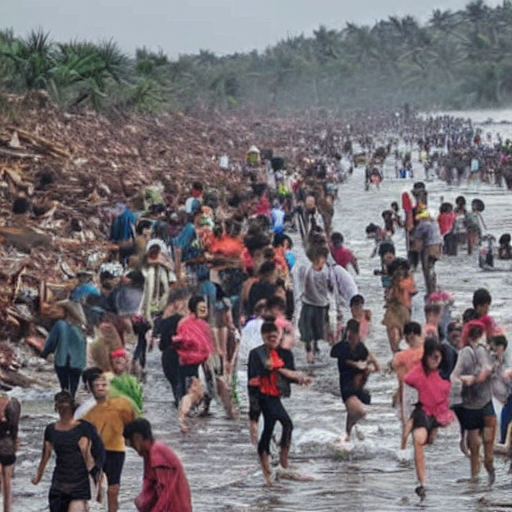 People Running For Their Lives From A Tsunami
