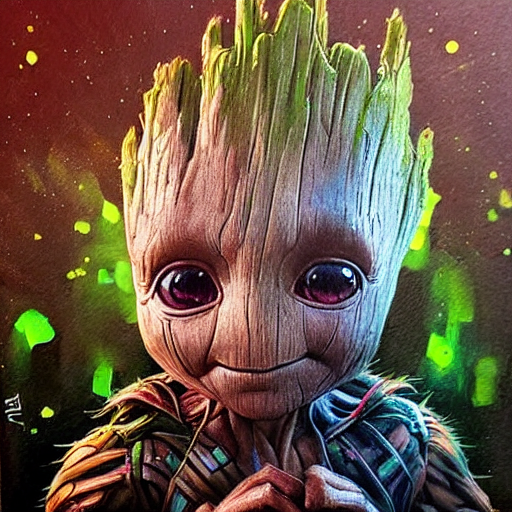 prompthunt: very very cute portrait of baby Groot with the face of ...