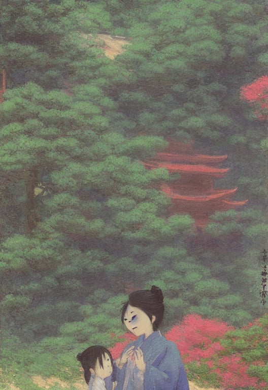 prompthunt: very small kawai yokai in front of a japanese temple in the ...