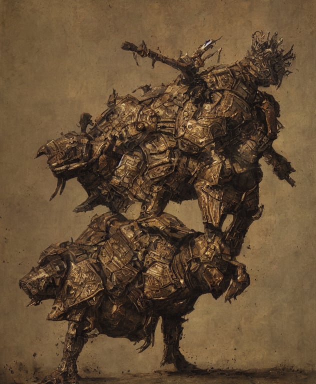 prompthunt: Muddy bipedal warthog in armor. Armored warthog humanoid ...