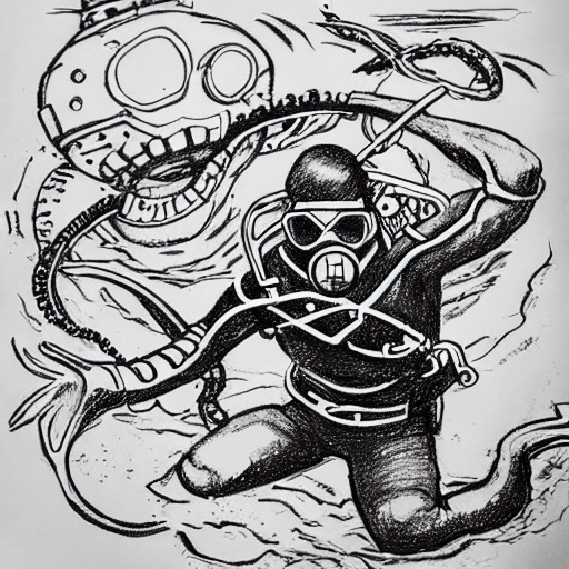 Vintage Scuba Diver Drawing