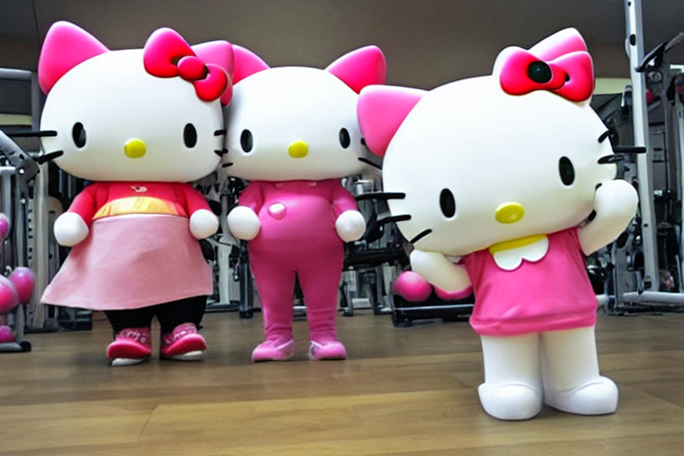 prompthunt: animated cartoon film of hello kitty exercising at the gym ...