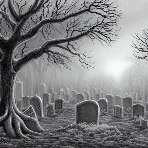 Cemetery At Night Drawing
