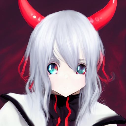 Anime Demon Girl With White Hair And Red Eyes