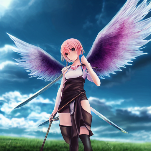 Anime Girl With Angel Wings And Sword