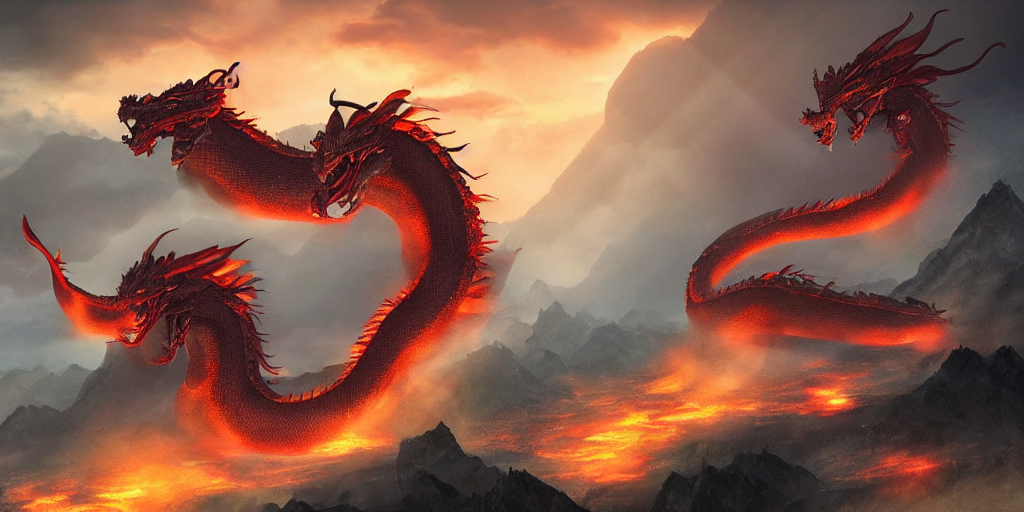 Two Chinese Dragons Fighting