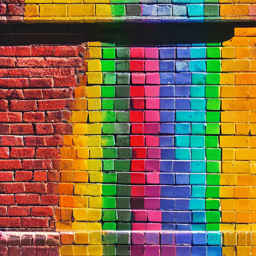 prompthunt: a brick wall with rainbow coloured bricks