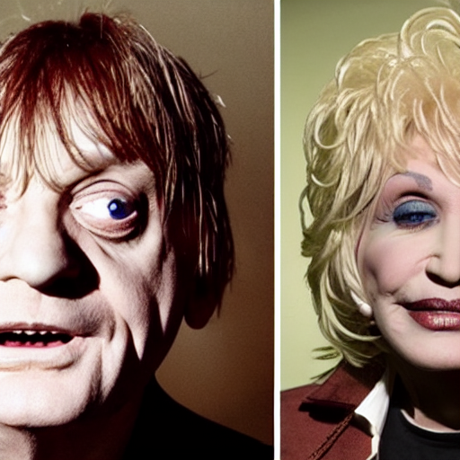 prompthunt: morph between mark e smith and dolly parton