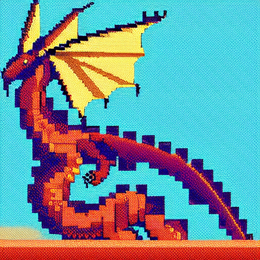 prompthunt: low resolution pixel art of a dragon, simple, digital art