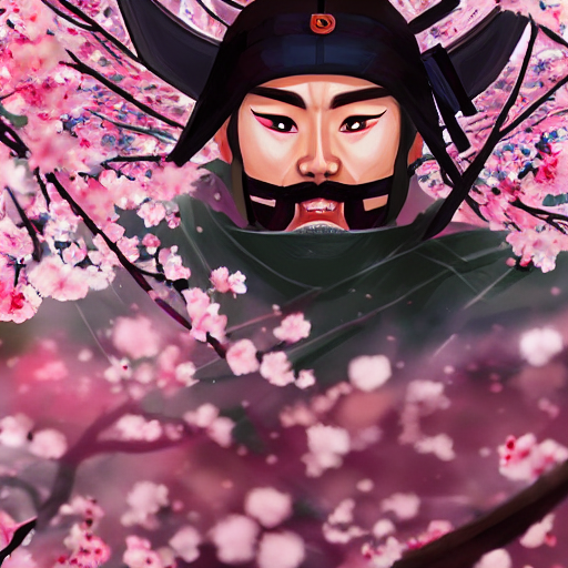 prompthunt: A samurai warrior in cherry blossoms, wide angle ...