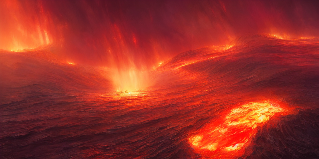 prompthunt: a boiling red sea with erupting geysers of superheated ...
